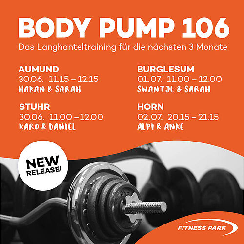 im Fitnessstudio Bremen Nord Burglesum: Fitness Park: Bodypump: Programm No. 106 in allen ...